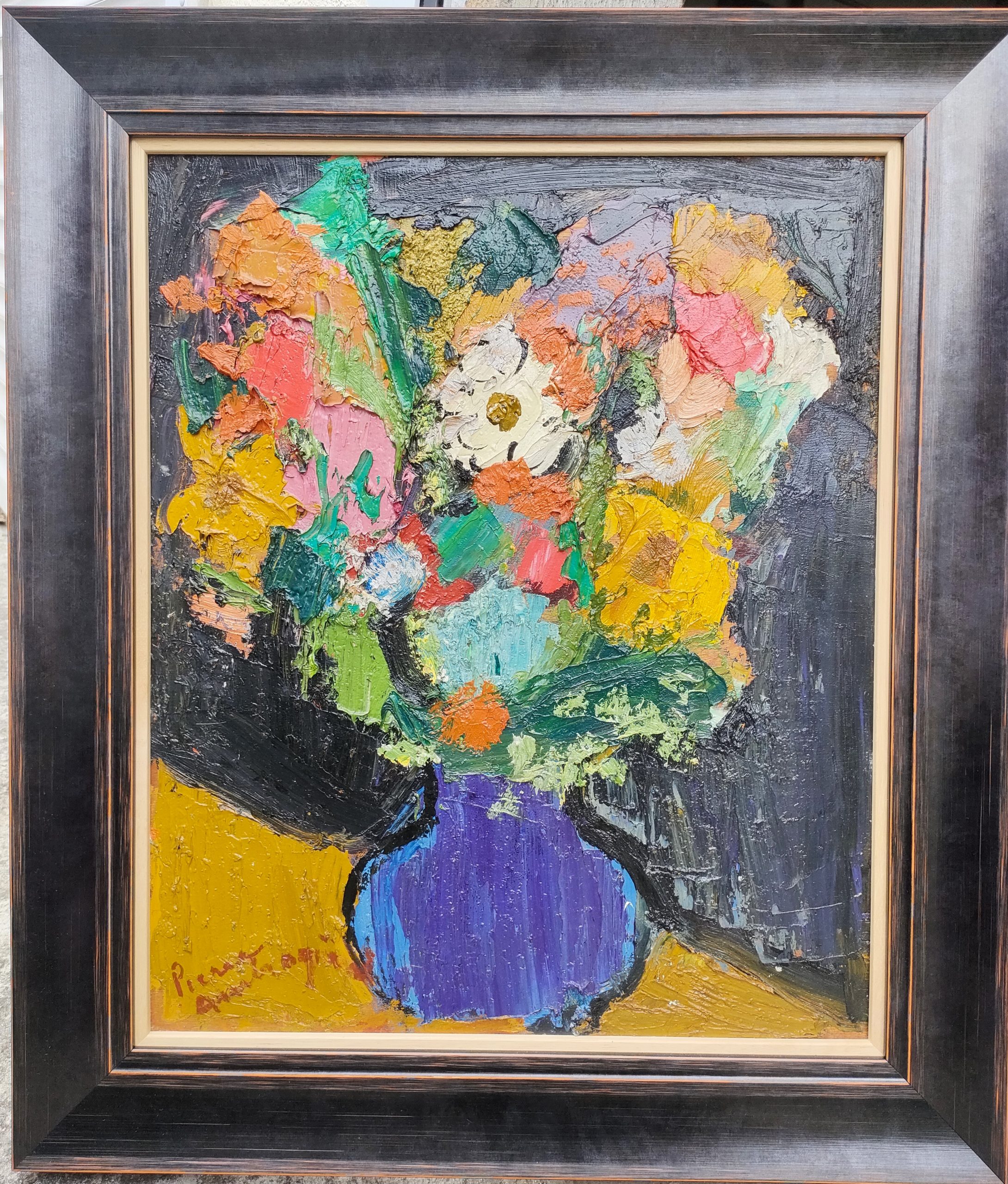 Pierre AMBROGIANI (1907-1985), Bouquet au vase bleu, Huile sur panneau ...