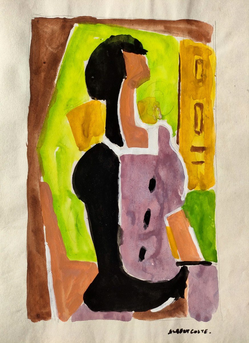 Albert Coste (1895-1985), Abstraction, Gouache Sur Papier, Signée à ...